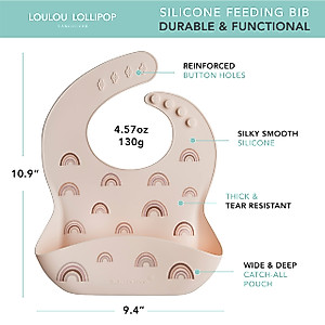 Loulou Lollipop Soft, Waterproof Silicone Feeding Bib for Babies and Toddlers 3 to 36 Months, Easy to Clean, Adjustable Fit and Catch-All Pouch - Rainbow