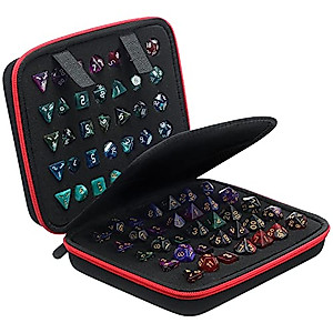 Aoriher Dice Case with Removable Slotted Tray for Dice Storage Game Dice Carrying Holder Compatible with Dnd Role Playing and Other Table Games, Holds up to 70 Dices/ 10 Sets(Red)