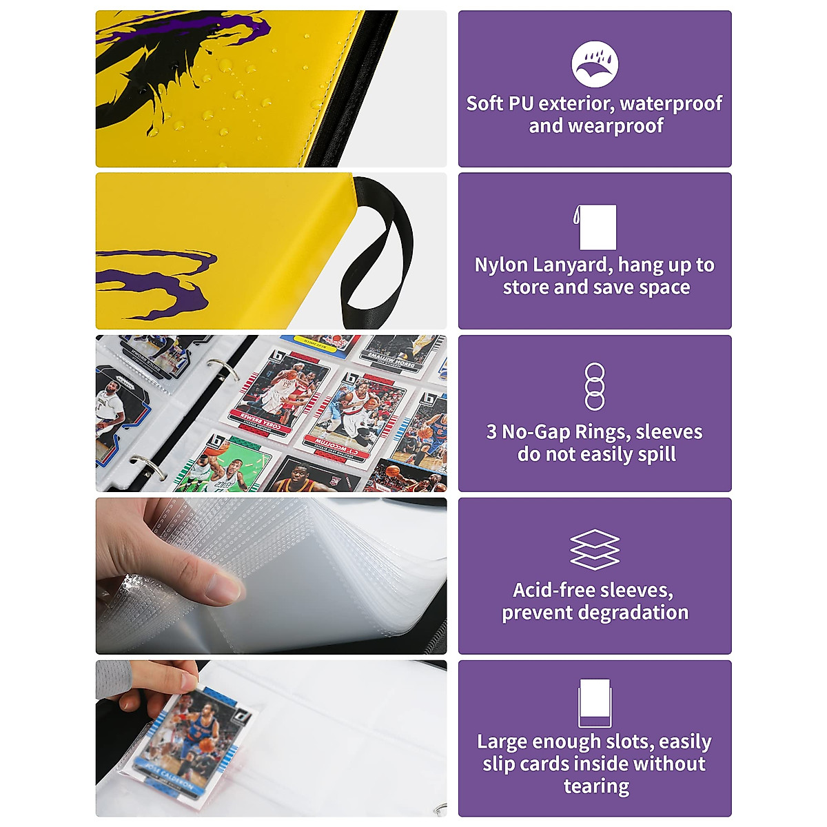 Basketball Trading Card Binder, Fit 900 Sport Cards 3 Ring Binder Book with 50 Binder Sheets, 9 Pocket Card Sleeves Album for Birthday Christmas New Year Gift for All Cards Collectors (BSK001)