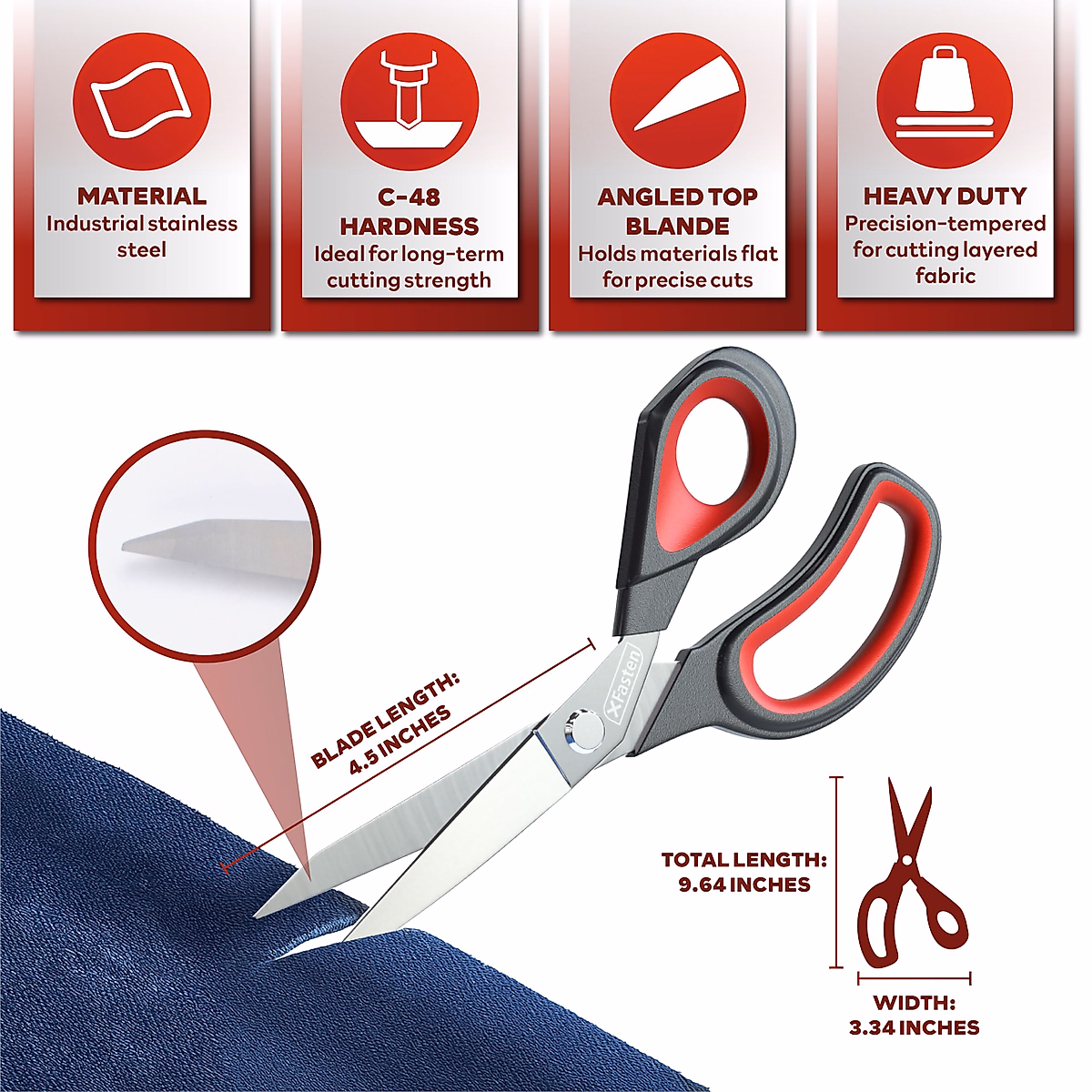 XFasten Heavy-Duty Professional Tailor Scissors, 9.5-Inch Heavy Duty Ultra-sharp Dressmaker’s Scissors Shears for Fabric Cutting | Sewing scissors for Fabric
