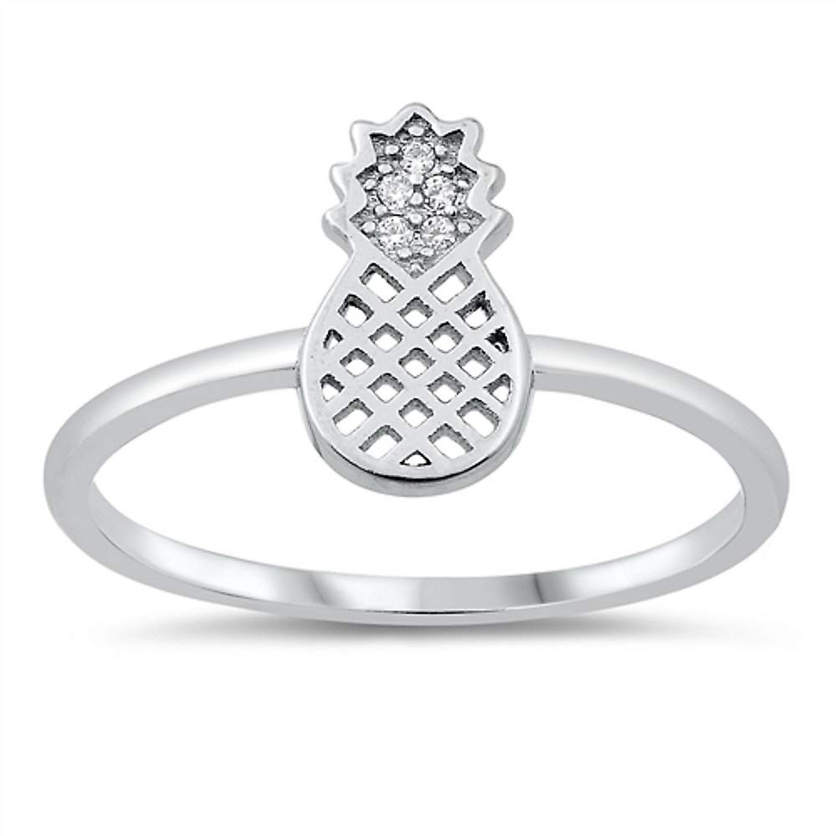 CloseoutWarehouse Clear Cubic Zirconia Pineapple Ring Sterling Silver Size 8