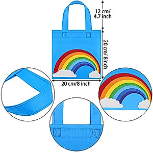 Aneco 24 Pieces Rainbow Non-Woven Bags Tote Gift Bags Rainbow Party Bags Birthday Bags with Handles for Party Favors, 8 by 8 Inches, 6 Colors