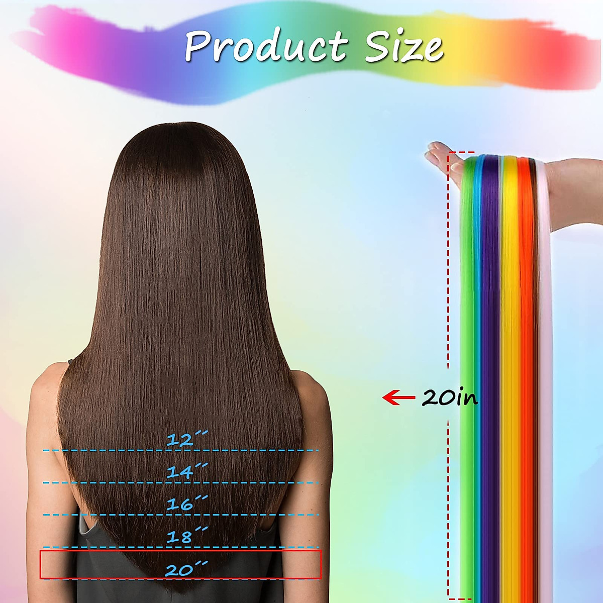 AmaSpace 100 Pcs Rainbow Hair Extensions, 20 Inch Colored Clip In Hair Extension Clip for Women Kids Gift Cosplay Dress Up Party Highlights (15 Colors, Contains Hair Extension Tools)