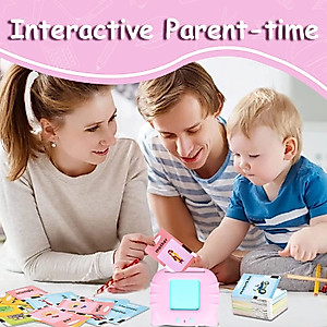 Talking Flash Cards Educational Toys - Talking Flashcards Learning Toys for Toddlers - Montessori Toys Flash Cards for Age 2 3 4 5 6 Pink