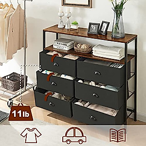 PRAISUN Larger Dresser for Bedroom, 6 Drawers Dresser with Shelves, Chest of Drawers for Living Room, Hallway, Closets and Nursery - Black