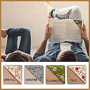 4PCS Personalized Hand Embroidered Corner Bookmark Easter Gift Cute Flower Embroidered Corner Bookmark Embroidery Book Marker Clip for Book Lovers Bookmarks for Meaningful Gift（All Seasons）