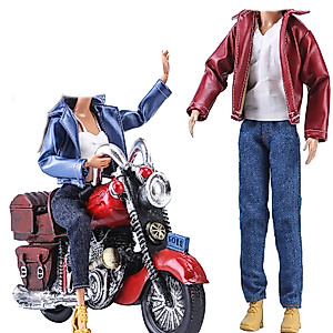 YAMASO Leather Coat Suit Pack,Cool Wild Motorcycle Style Couple Clothes for 11.5″ Girl Dolls and 12″ Boy Doll（Doll and Motorcycle not Included）