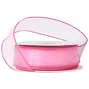 LaRibbons Organza Wired Ribbon, Hot Pink Sheer Ribbon for Flower Bouquet, Gift Wrapping, Wedding Invitations Wreaths Wrap, Party Decoration, 1 1/2" | 50 Yard