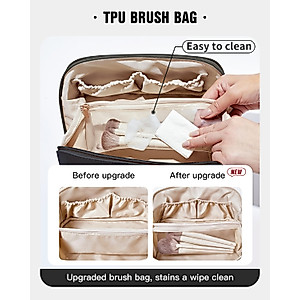 EACHY Travel Makeup Bag,Large Capacity Cosmetic Bags for Women,Waterproof Portable Pouch Open Flat Toiletry Bag Make up Organizer with Divider and Handle (LD-Black, Large)