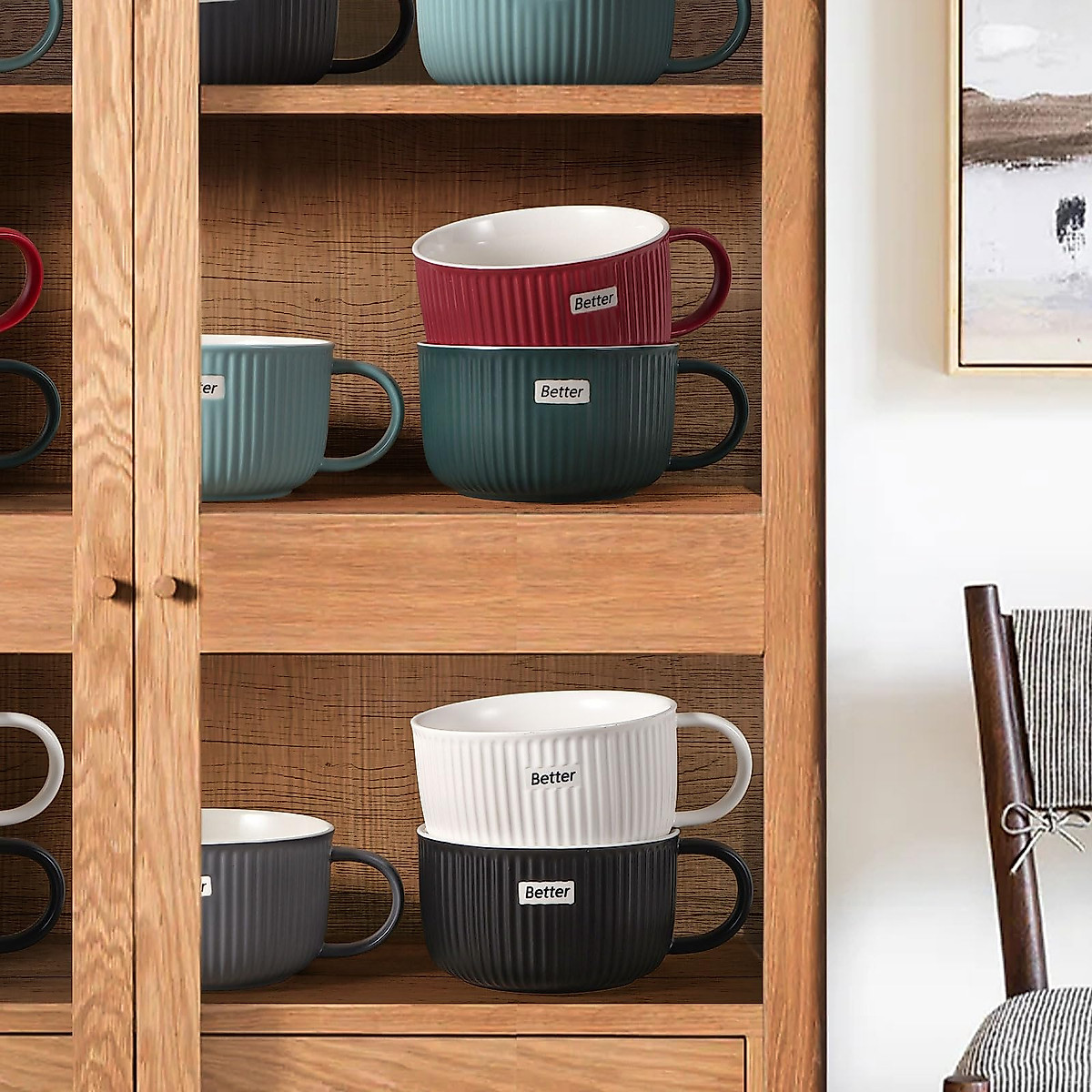 Artena 38 Ounce Soup Bowl with Handles, 6 inch Jumbo Soup Mug with Handles, Wide Large Cereal Bowl for Oatmeal, Gumbo, Salad, Oversized Black Glazed Ceramic Soup Cup, Microwave & Oven Safe