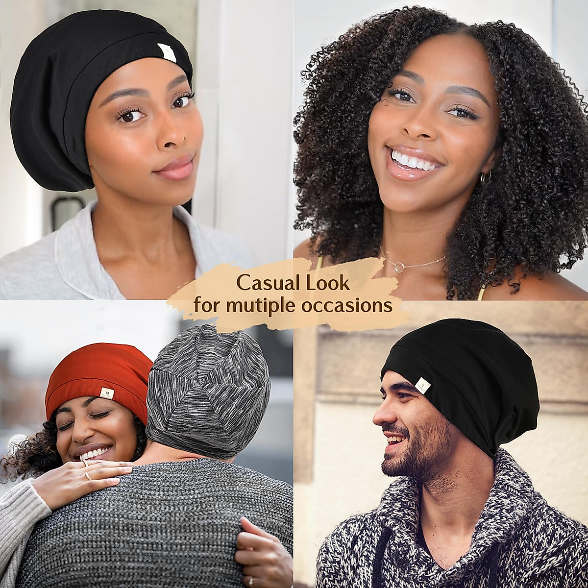 YANIBEST Silk Satin Bonnet Hair Wrap for Sleeping - Adjustable Stay on Silk Lined Slouchy Beanie Hat for Curly Hair and Braids