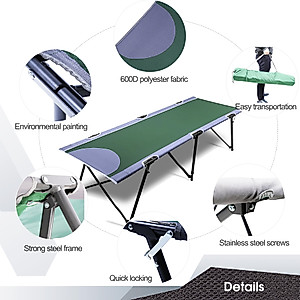 PORTAL Portable Adults Outdoor Bed Camp Cots for Sleeping with Carry Bag for Home, Travel, Office, Beach, Support up to 300lbs, Green