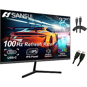 SANSUI Computer Monitors 27 inch 100Hz IPS USB Type-C FHD 1080P HDR10 Built-in Speakers HDMI DP Game RTS/FPS tilt Adjustable for Working and Gaming (ES-27X3 Type-C Cable & HDMI Cable Included)