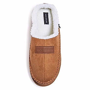 Lucky Brand Mens Microsuede Clog Slippers, Warm Fuzzy Rubber Sole Home Bedroom Slipper, Comfortable Indoor Outdoor House Shoes, Tan, Small