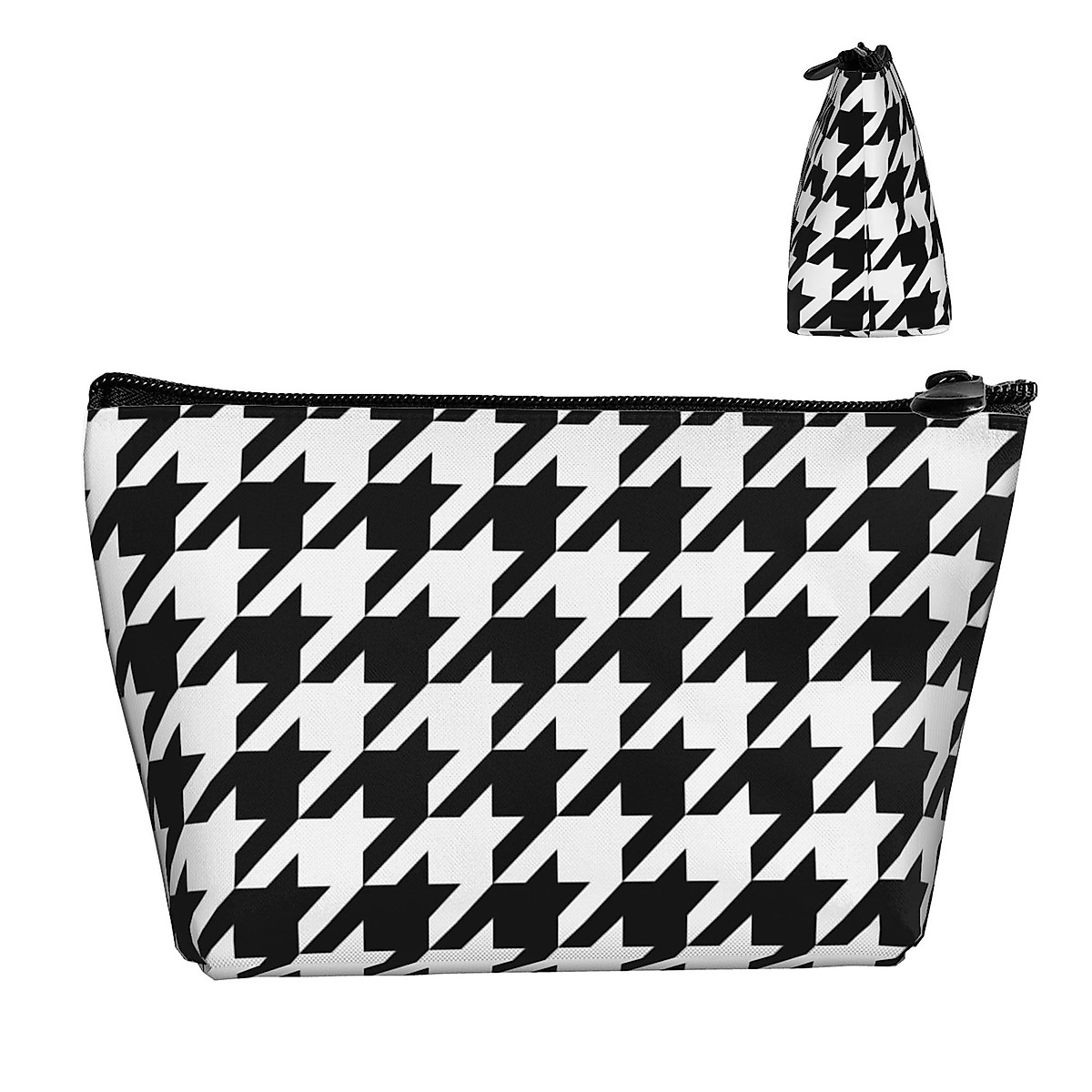 Lightweight Travel Portable Cosmetic Bag Compatible with Black And White Houndstooth, Casual Toiletry Makeup Carrying Pouch Multifunction Coin Cash Storage Cases for Women