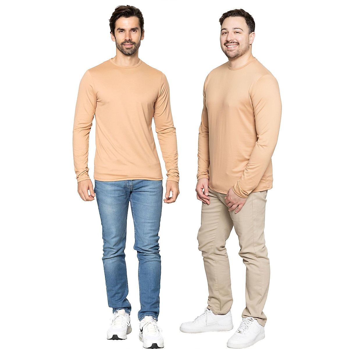 Men's Long Sleeve Crew Neck Top Beige Medium