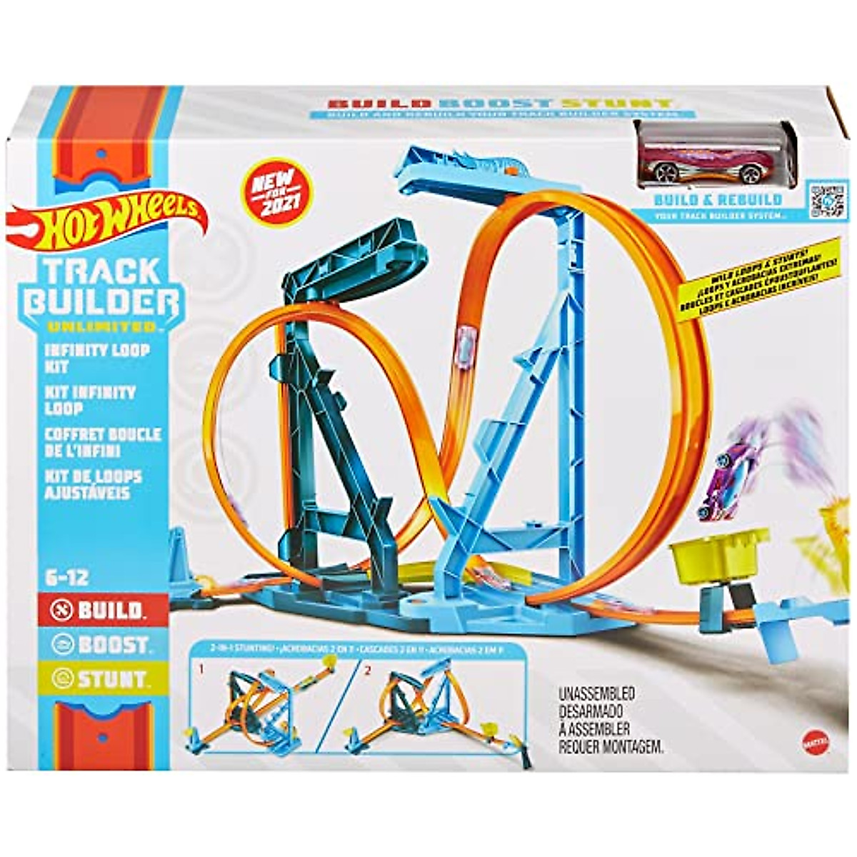 Hot Wheels Track Set and 1:64 Scale Toy Car, Track and Loop Building Kit with Adjustable Set-Ups and Jump, Infinity Loop Kit