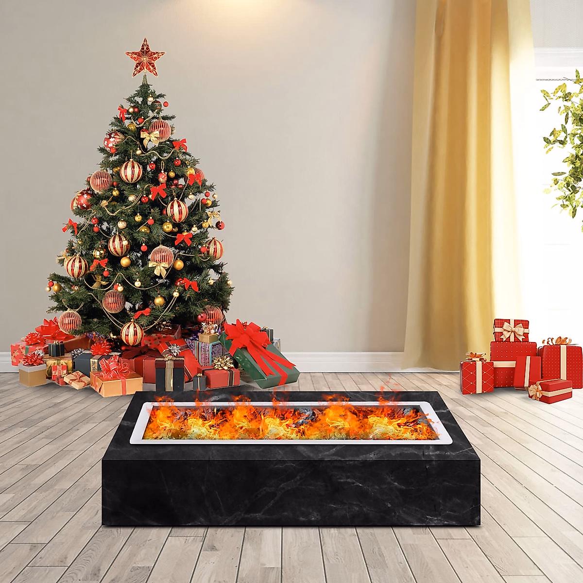 Rectangular Drop-in Fire Pit Pan Stainless Steel Built-in Fire Pit Burner Fire Table Insert Natural Gas H-Shape Burner for Indoor Outdoor Picnics,1/2'' NPT,90000 BTU(25.6 * 9.8 * 2in)