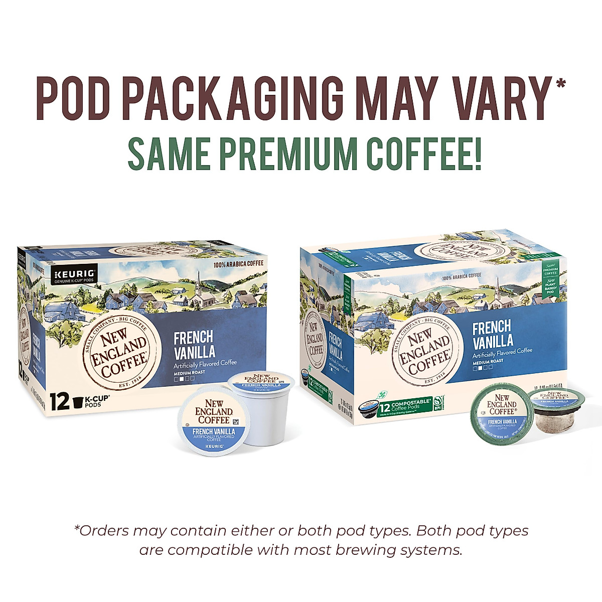 New England Coffee French Vanilla Medium-Roast K-Cup Coffee Pods, 12 Count (Pack of 6), Creamy Vanilla Flavor