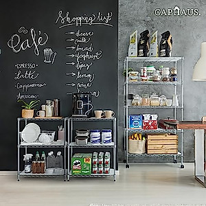 CAPHAUS NSF Adjustable Shelves Metal Wire Shelving Unit w/Liners, Kitchen Storage Shelving, Metal Steel Storage Shelving, Garage Shelving Storage Organizer, Utility Shelf, 3-Tier No Wheels, Silver