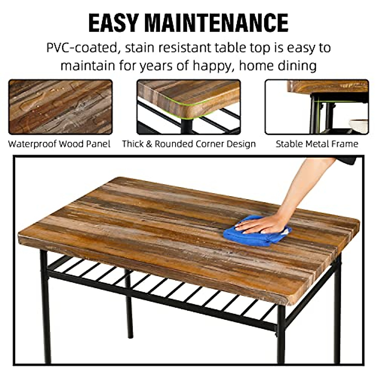 GRAVFORCE 6-Piece Home Dining Table Set, Kitchen Table and Chairs Set for 6 w/Storage Racks, Rectangular Table, Bench, 4 Chairs for Living Room, Dining Room, Small Apt, Dinette - Brown