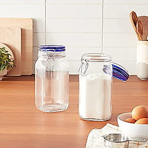Bormioli Rocco Fido Collection, 2 Pack, 50.75 Oz. Food Storage Glass Jars, Airtight Rubber Seal & Glass Lid, With Stainless Wire Clamp, Made In Italy.