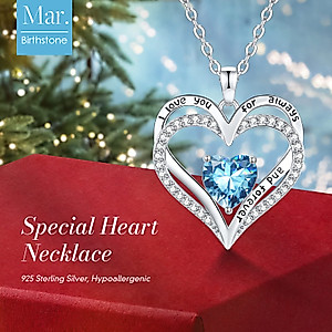 CDE Birthstone Necklaces for Women, 925 Sterling Silver Forever Love Heart Pendant Necklace, Christmas Birthday Anniversary Valentine's Day Jewelry Gift for Wife Mother Girlfriend Daughter Her