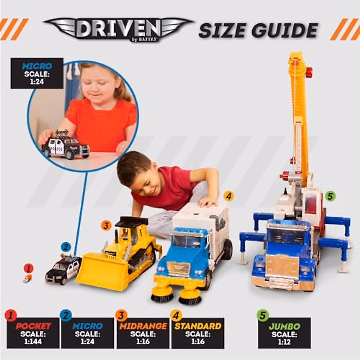 Driven by Battat – Micro 1:24 Scale – Dump Truck Toy – Construction Car Toy with Lights, Sounds & Movable Parts – Gift for Boys & Girls Age 3+