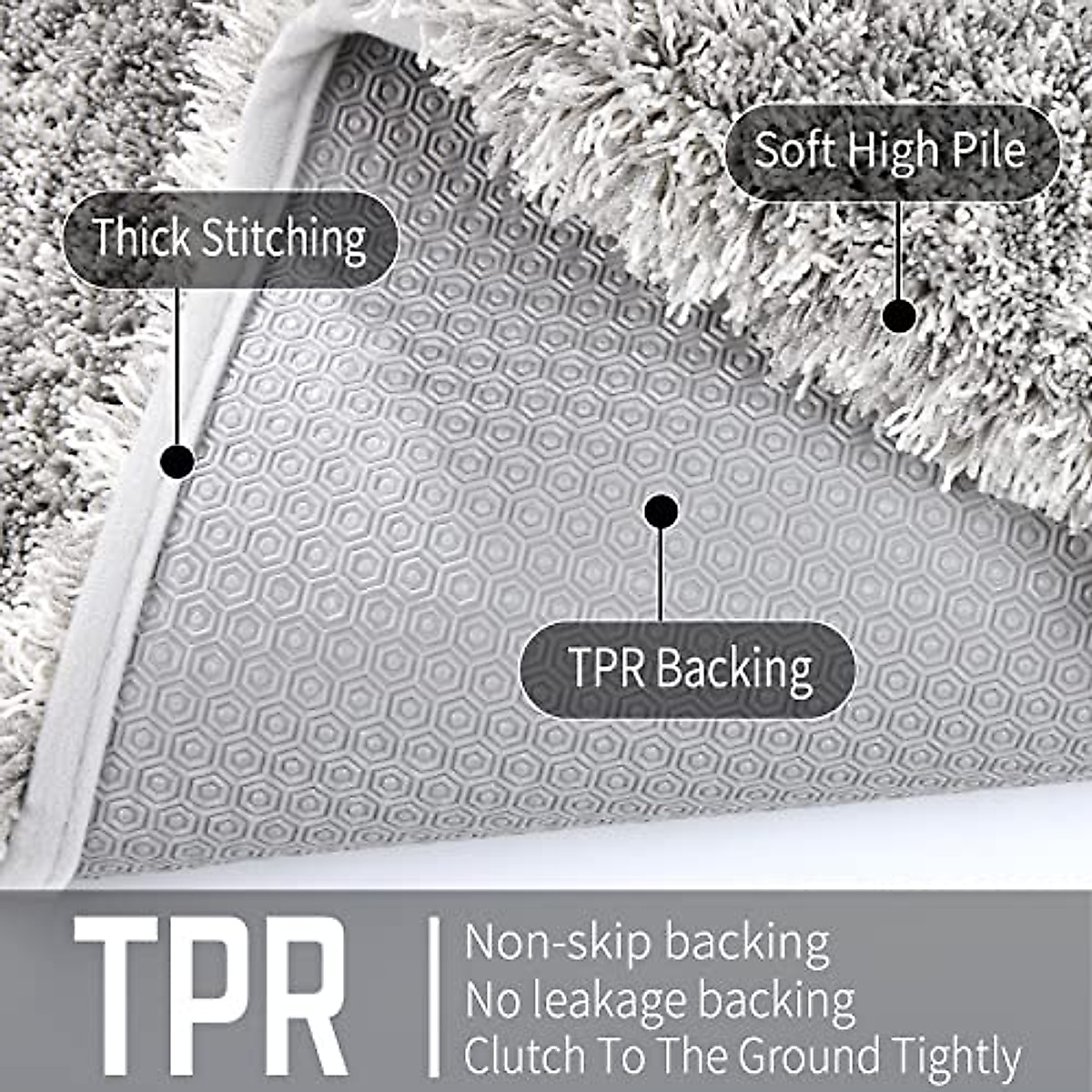 Yimobra Fluffy Plush Bath Rug, Super Shaggy Soft Comfortable Non Slip, Water Absorbent Microfiber Bath Mat, Dries Quickly, Machine Washable Thick Bathroom Floor Rugs for Shower, 32"x 20", Light Gray