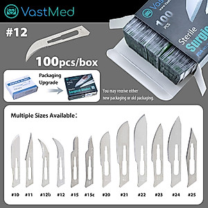 100PCs Dental Grade #12 Stainless Steel Sterile Surgical Blades by VASTMED | Individually Wrapped High Stainless Steel Dermablade Surgical Blade