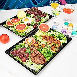 Supernal 12 pack Black Plastic Serving Trays, 15"x10" PlasticTrays, Plastic Fast Food tray, Heavy duty Platters, Disposable Serving Party Platters Black，Party Serving Trays