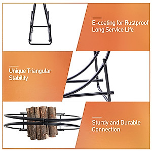 MFSTUDIO Firewood Rack Outdoor Indoor, Round Iron Fire Wood Storage Racks Heavy Duty 30 Inches Holder Log Rack Hoop, Black