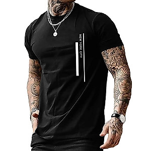 SOLY HUX Men's Color Graphic Letter Print Short Sleeve T Shirt Casual Summer Tee Tops Black Letter Print M