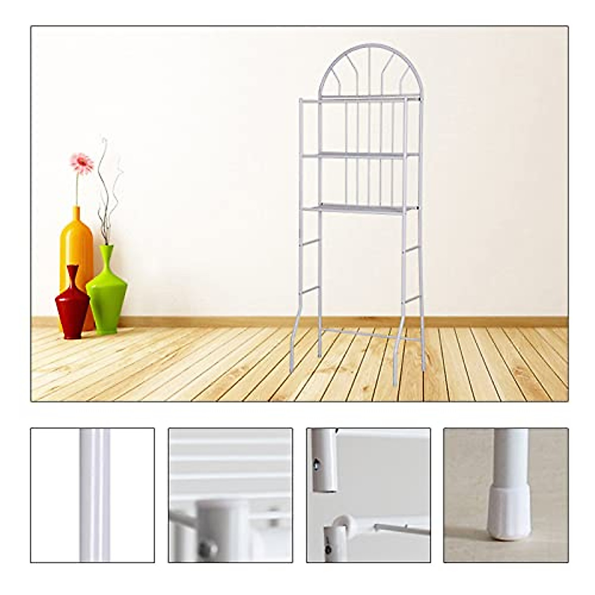 Bathroom Space Saver 69.7X25.6X13.4 Inch, 3-Layer Bathroom Corner Shelf Storage Rack Above the Toilet White, Freestanding Metal Storage Rack is Used to Store Bathroom Necessities, Flower Pots, Books