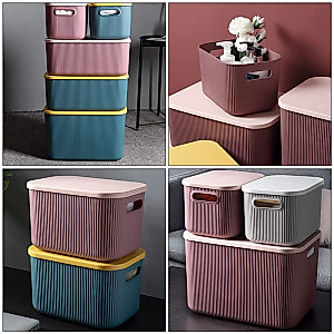 PRETYZOOM Plastic Storage Baskets With Lid, 1pc Plastic Storage Box, Stackable Baskets, Toy Clothes Storage Organizer with Handle for Shelf Cabinet (6.5*18.7*16.2cm)