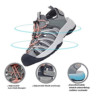GRITION Womens Hiking Sandals, Ladies Closed Toe Walking Athletic Outdoor Sandles Comfort Adjustable Sport Beach Water Shoes Summer Grey (6.5 US / 37 EU)