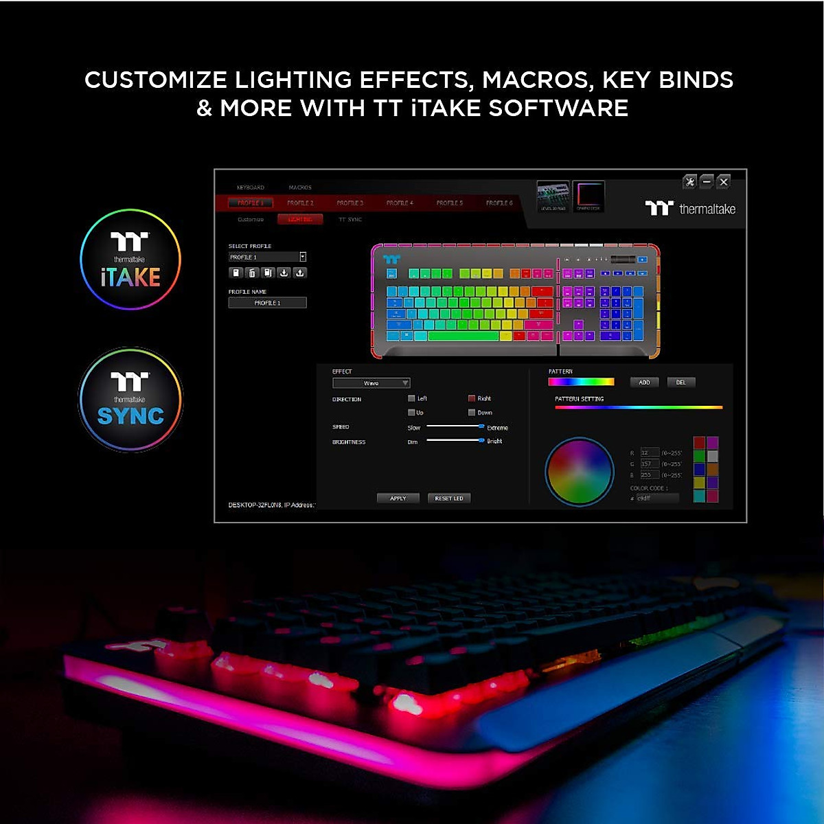 Thermaltake Level 20 RGB Black Aluminum Gaming Keyboard Razer Green Switches, 16.8M Color RGB, 32 Color Zone Options, Alexa Voice Control & Razer Chroma Sync Compatible, KB-LVT-RGBRUS-01