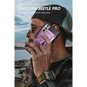 SUPCASE for Samsung Galaxy S21 5G Case with Satnd (Unicorn Beetle Pro), [Built-in Belt Clip] Heavy Duty Shockproof Protective Phone Case without Built-in Screen Protector for Galaxy S21, Violte