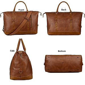 BAOSHA Leather Travel Duffel Tote Bag Overnight Weekender Bag Oversized for Men and Women HB-14 (Brown)