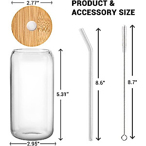 Clear 4-piece tumbler with bamboo lid and straw,16 oz iced coffee cup, home tumbler, suitable for beer, cocktails, tea and coffee