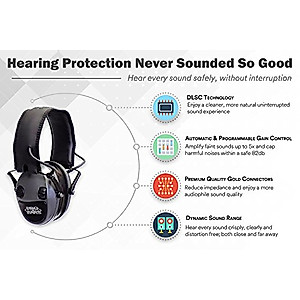 Pro Ears Silver 22 Electronic Hearing Protection, Noise Reduction Rating 22dB, Dynamic Level Sound Compression Technology, Automatic Gain Control, Gold Connectors, Gel Ear Seals, Adjustable Headband