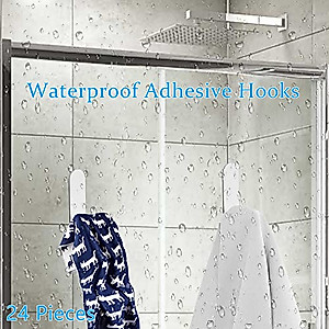 Zorveiio 24 Pcs Self Adhesive Hooks Heavy Duty, 304 Stainless Steel Hooks Razor Holder Wall Hooks Bath Towel Hook Hanging Hooks for Towels Robe Coat Hats Shower Bathroom Kitchen - Brushed Nickel