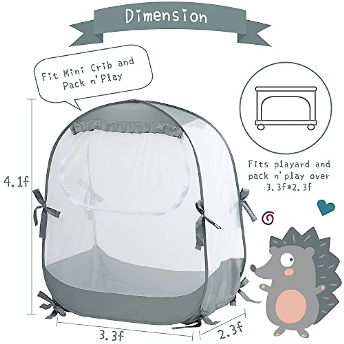 L RUNNZER Baby Pack N Play Tent, Baby Crib Safety Tent to Keep Baby from Climbing Out, Baby Crib Canopy for Pack N Play, Mini Cribs & Playpens, Pop Up Design & See-Through Mesh