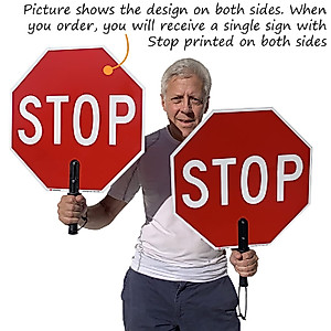 SmartSign Pack of 1, 18 x 18 inch Handheld “STOP - STOP” Paddle Sign with Handle, Double-Sided, 120 mil Aluminum Composite, Engineer Grade Reflective, Red and White