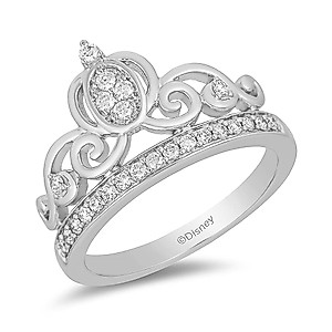Jewelili Enchanted Disney Fine Jewelry 10K White Gold 1/4 Cttw Diamond Cinderella Ring Size 8
