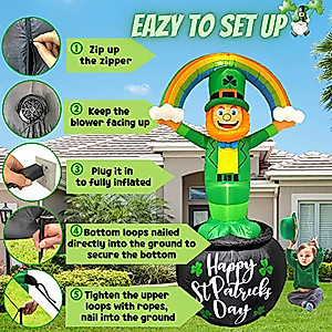 TOCZIM 8FT St Patrick’s Day Giant Inflatables Outdoor Decorations Leprechaun Standing on Gold Pot Blow up Holiday Shamrocks Yard Decoration with Build-in LED Lights for Indoor Lawn Garden Party Decor