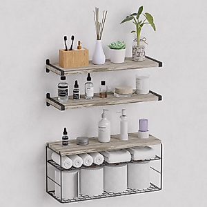 ILAYIJIA Bathroom Wall Floating Shelf: Bathroom Wall Mounted Floating Shelves, Floating Bathroom Wall Shelf, Bathroom Floating Shelves Wall Mounted, Bathroom Floating Shelf Over Toilet (Grey)