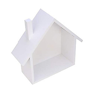 Cabilock Small House Shaped Wall Shelf Wooden Wall Mounted Storage Shelf Storage Organizer Display Box for Bedroom Living Room Kitchen Office (White)