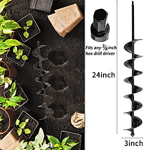 Auger Drill Bit for Planting 2 Pack 3x24inch and 1.6x16.5inch Garden Auger Spiral Drill Bit for Planting Bulbs Flowers Planting Auger for Drill Post Hole Digger for 3/8” Hex Drill
