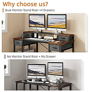 YAOHUOO Computer Desk with Dual Monitor Stands - 48'' Office Desk Writing Desk with 4 Drawers and Keyboard Storage, Work Desk with Dual PC Mainframe Shelves for Storage (Rustic Brown, 48)